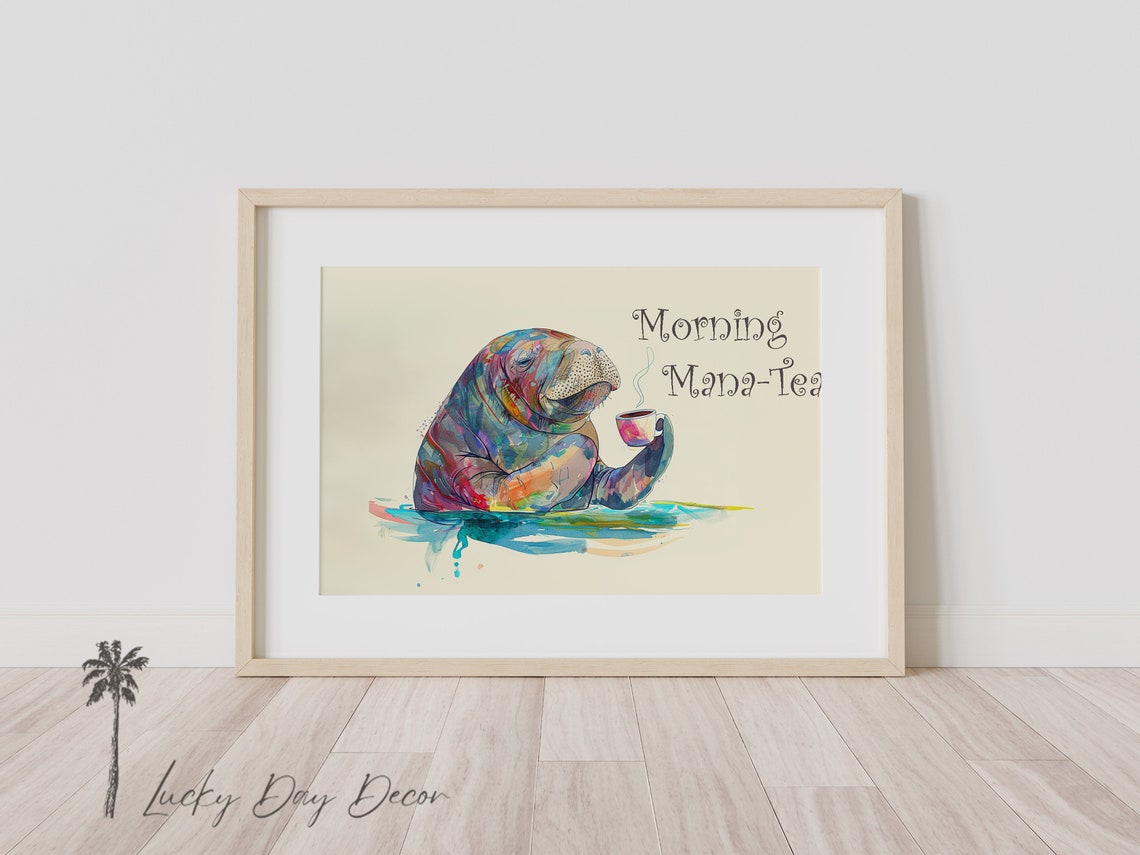 Morning Manatea Humorous Sea Cow manatee Kitchen Print Sea Life Lovers ...