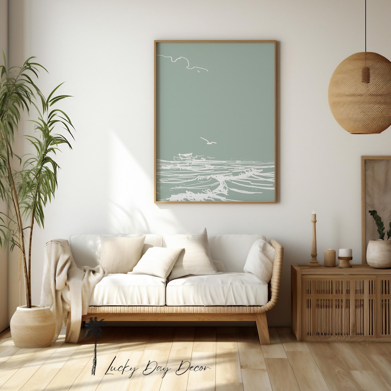 Beach Day Sketch Ocean Waves Simplistic Beach Life Nursery Children's ...