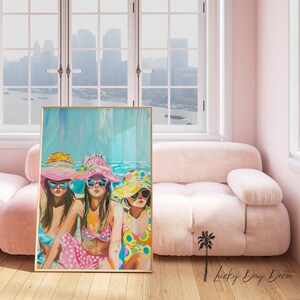 Vintage Coastal Grumpy Beach Girls Retro Beach Art Artistic Throwback ...