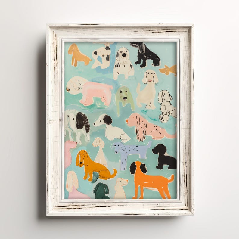 Whimsical Dog Show | Dog Mural Collage Art | Fun Unique Painting | Dog ...
