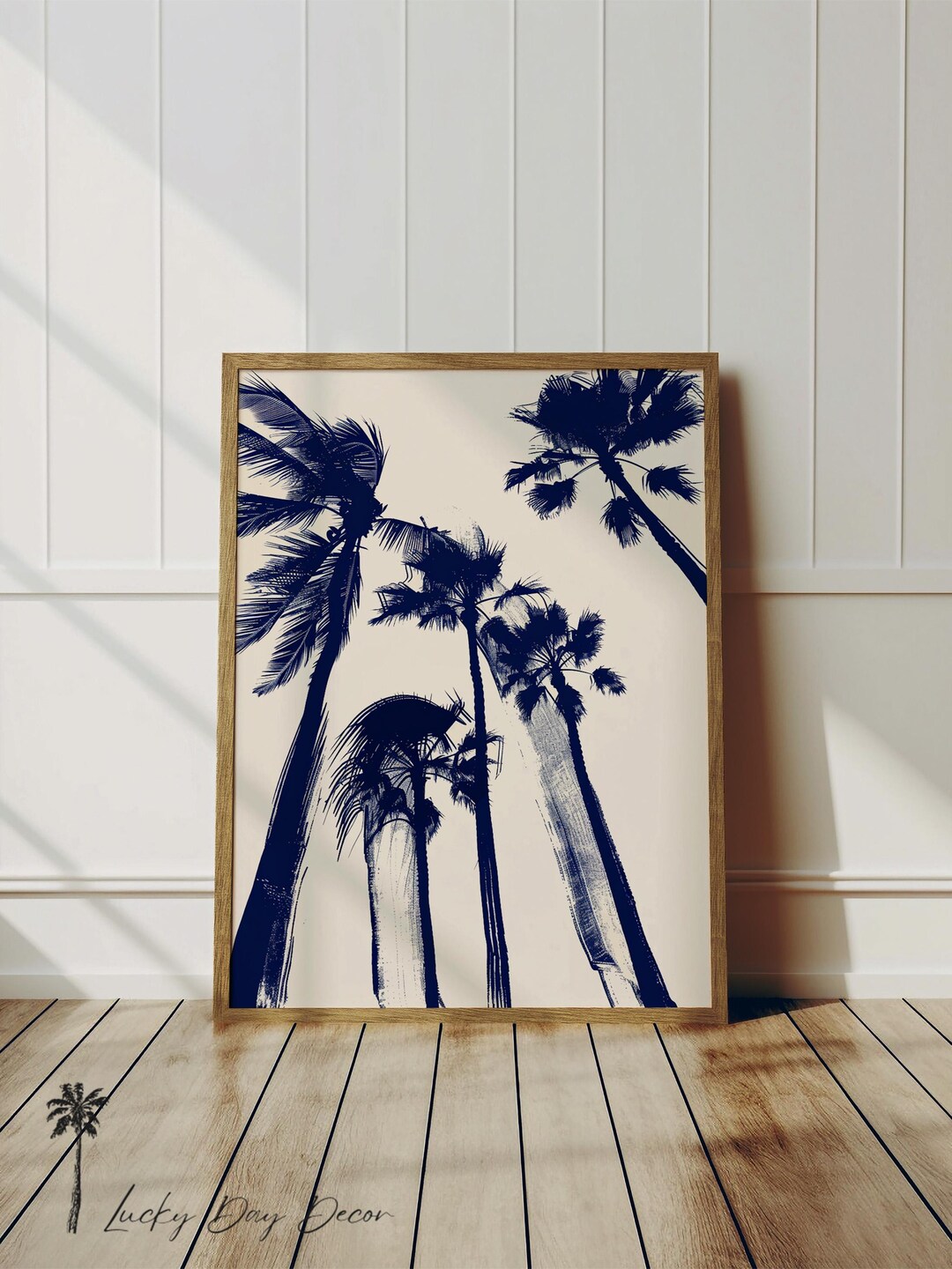 Coastal Breeze Palm Trees | Vintage Blue Beach Print | Coastal Summer ...