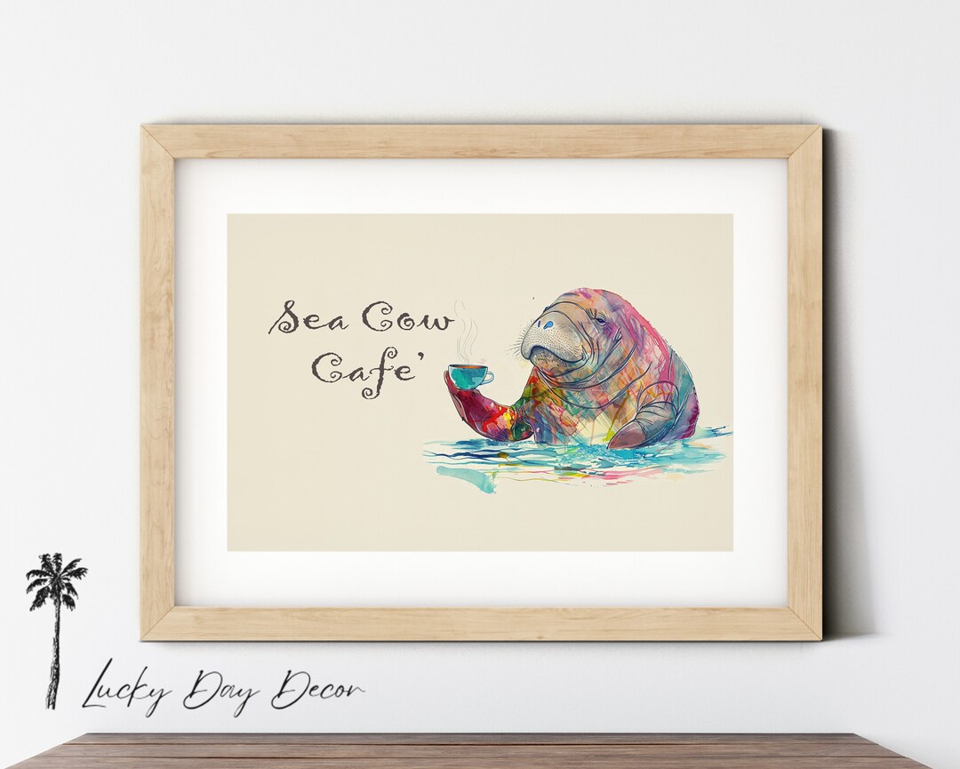 Sea Cow Cafe Humorous Sea Cow Whimsical Manatee Sea Life Lovers Chubby ...