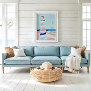 Coastal Pastel Lighthouse | Pink Pastel Nautical Art | Colorful ...