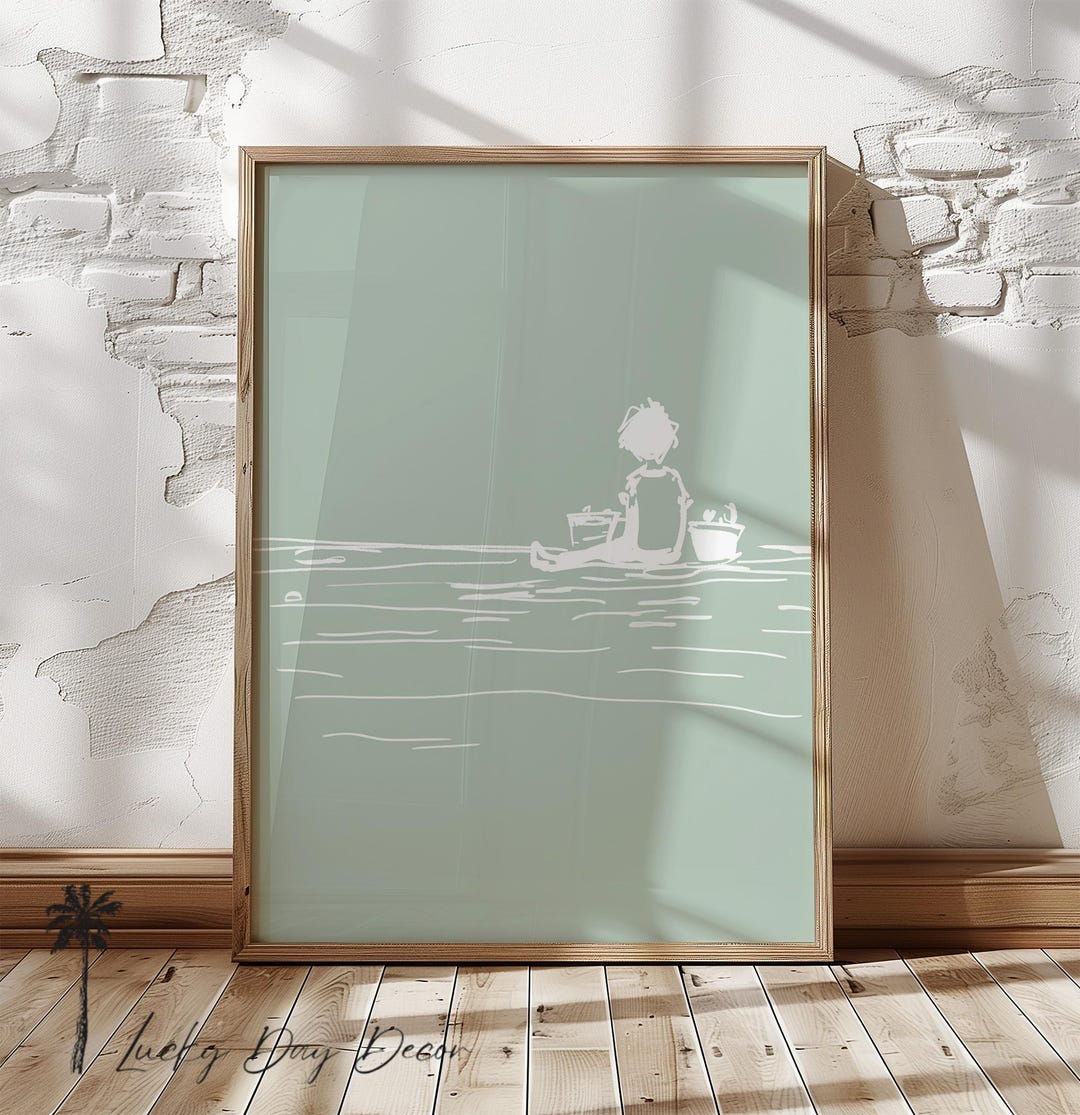 Boy in Sand Sketch | Beach Day Print | Simplistic Beach Life | Coastal ...