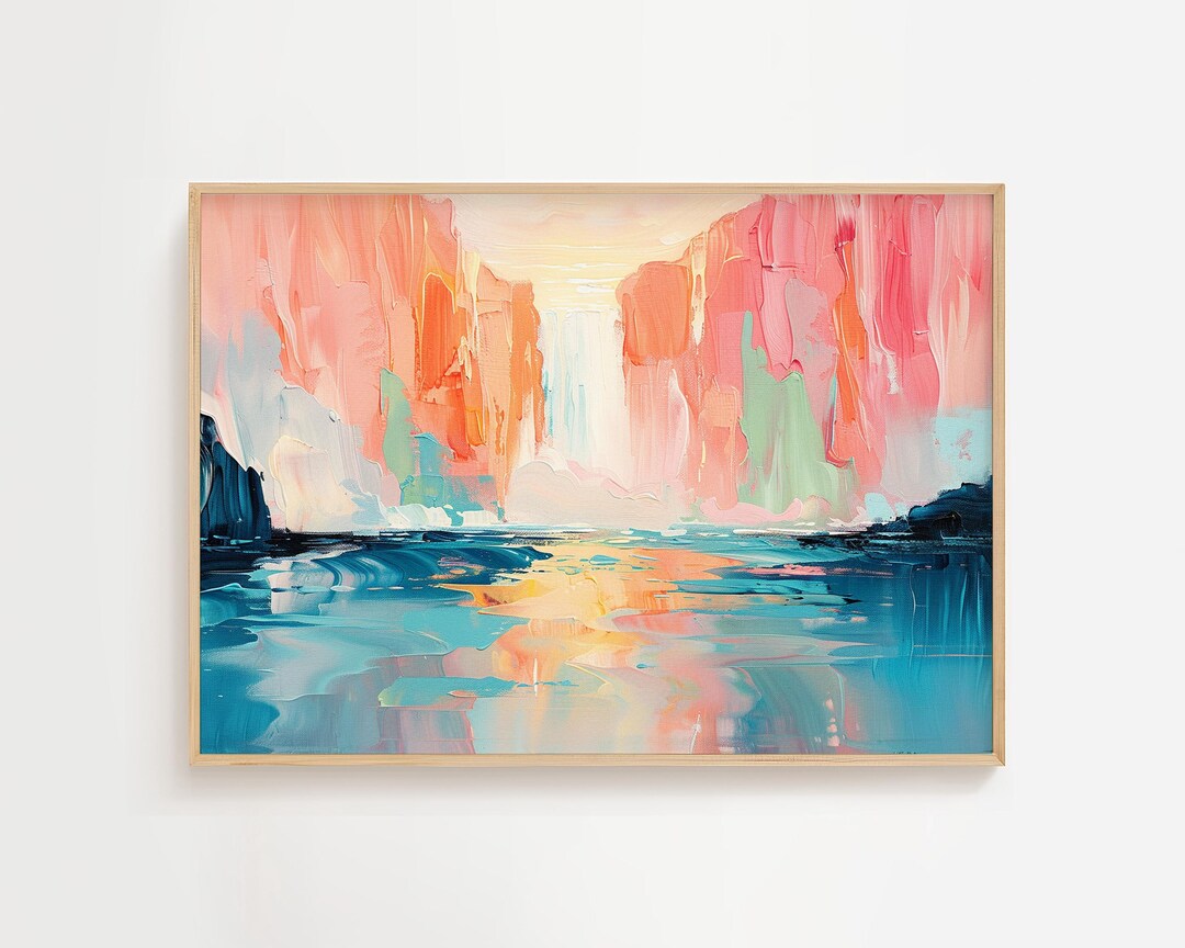 Tropical Waterfall Cliff | Colorful Pastel Landscape | Scenic Orange ...
