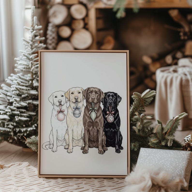 Labrador Dogs Holding Ornaments | Holiday Season Artwork | Cute Cozy ...