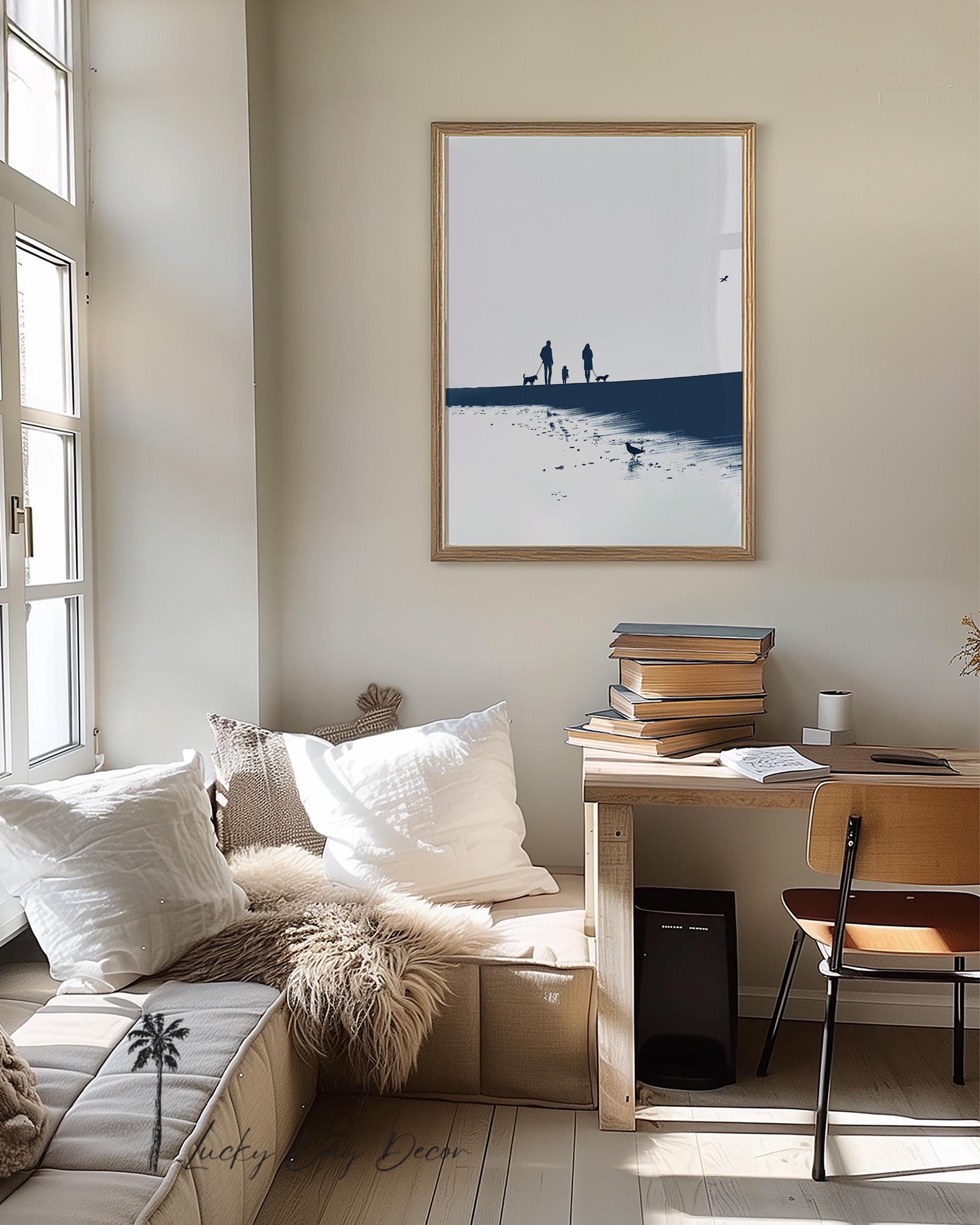 Coastal Dog Walk | Minimalist East Coast Art | Coastal Dog Sketch ...