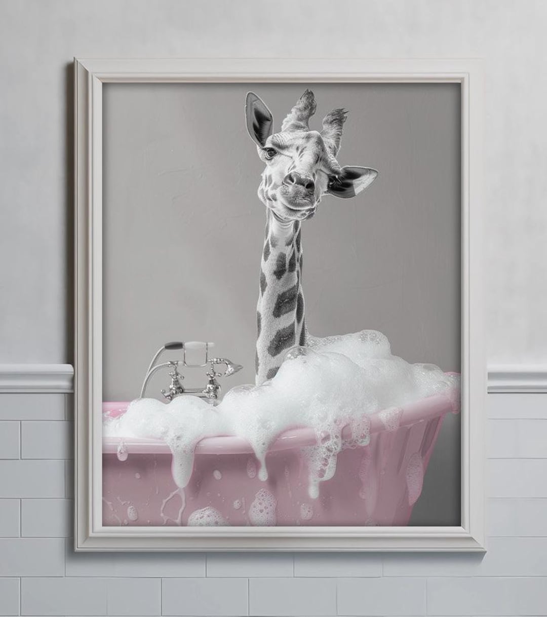 Giraffe in Pink Bubble Bath | Whimsical Giraffe Spa Day | Funny ...
