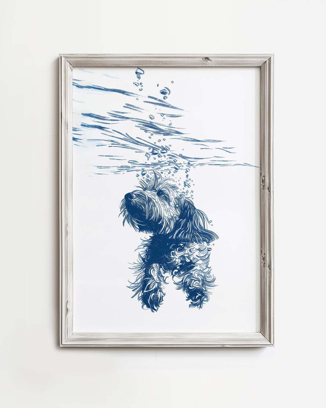 Doodle Dog Underwater | Delightful Coastal Doodle Dog Art | Happy Beach ...