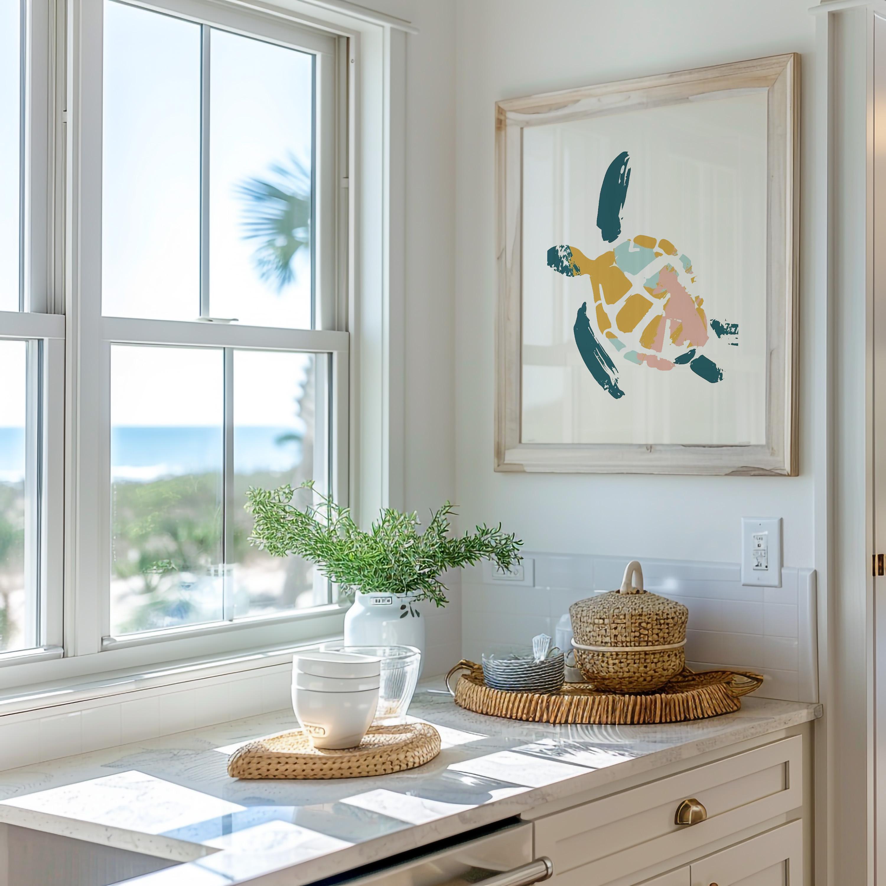 Colorful Sea Turtle Print | Abstract Pastel Sea Life Art | Simplistic ...