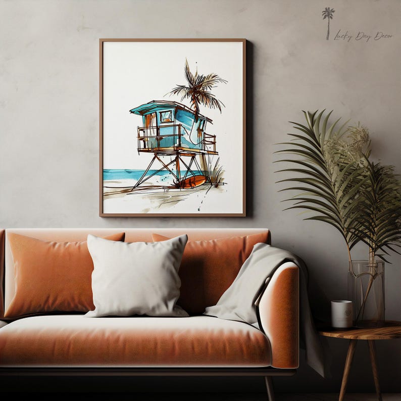 Vintage Lifeguard House Sketch | Retro California Coastal Art | Fun ...