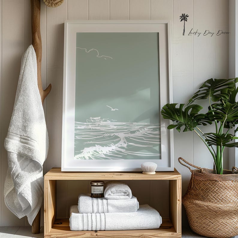 Beach Day Sketch Ocean Waves Simplistic Beach Life Nursery Children's ...