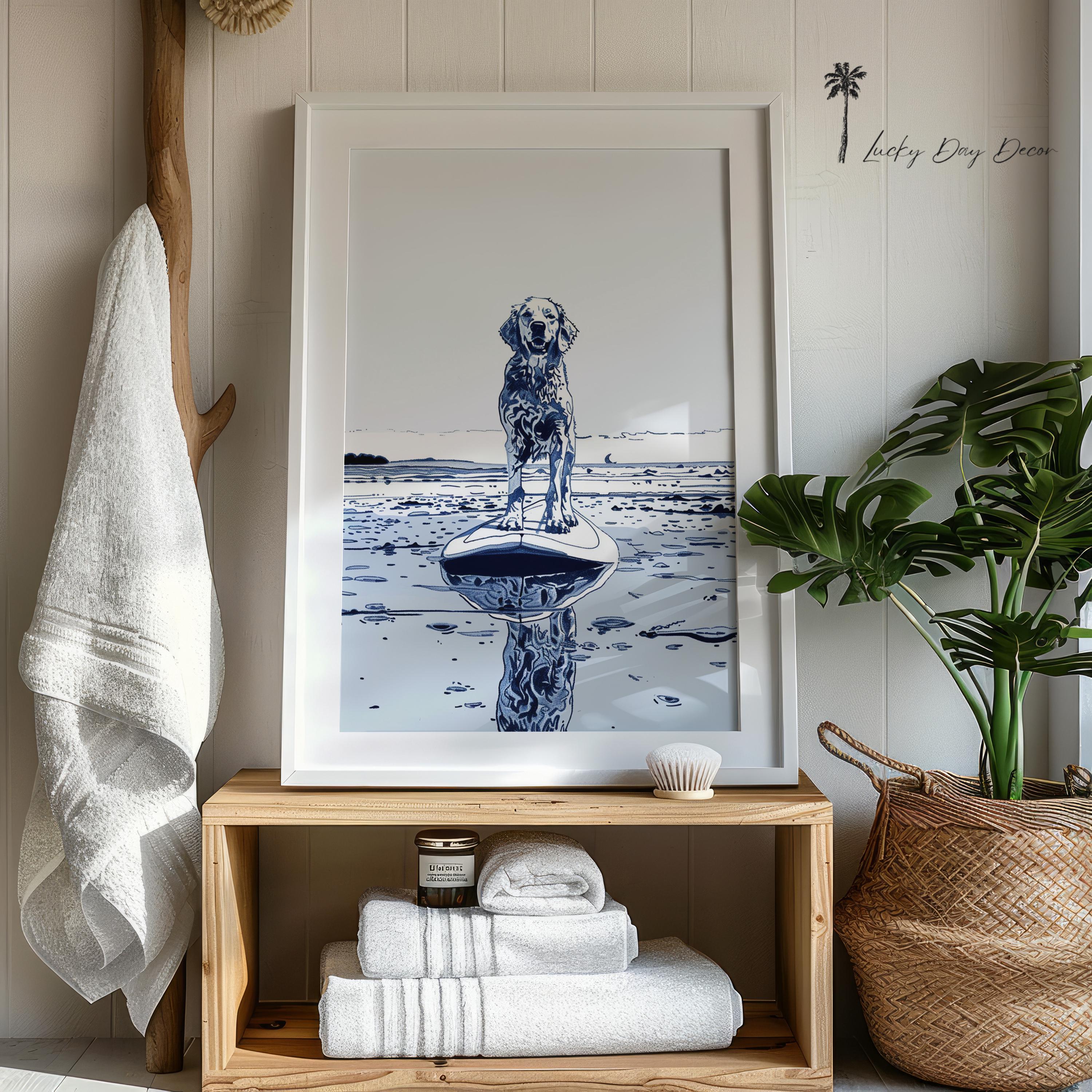 Surfing Dog Labrador on Surfboard - Coastal Wall Art for Dog Lovers ...