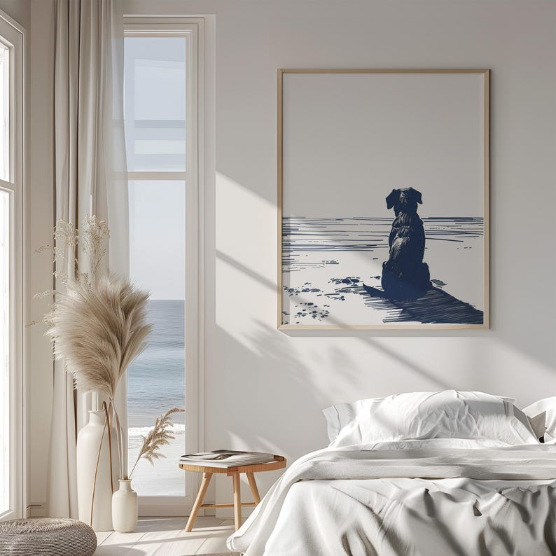 Peaceful Dog on Shore - Summertime Dog Sketch Art - Happy Dog Lover ...