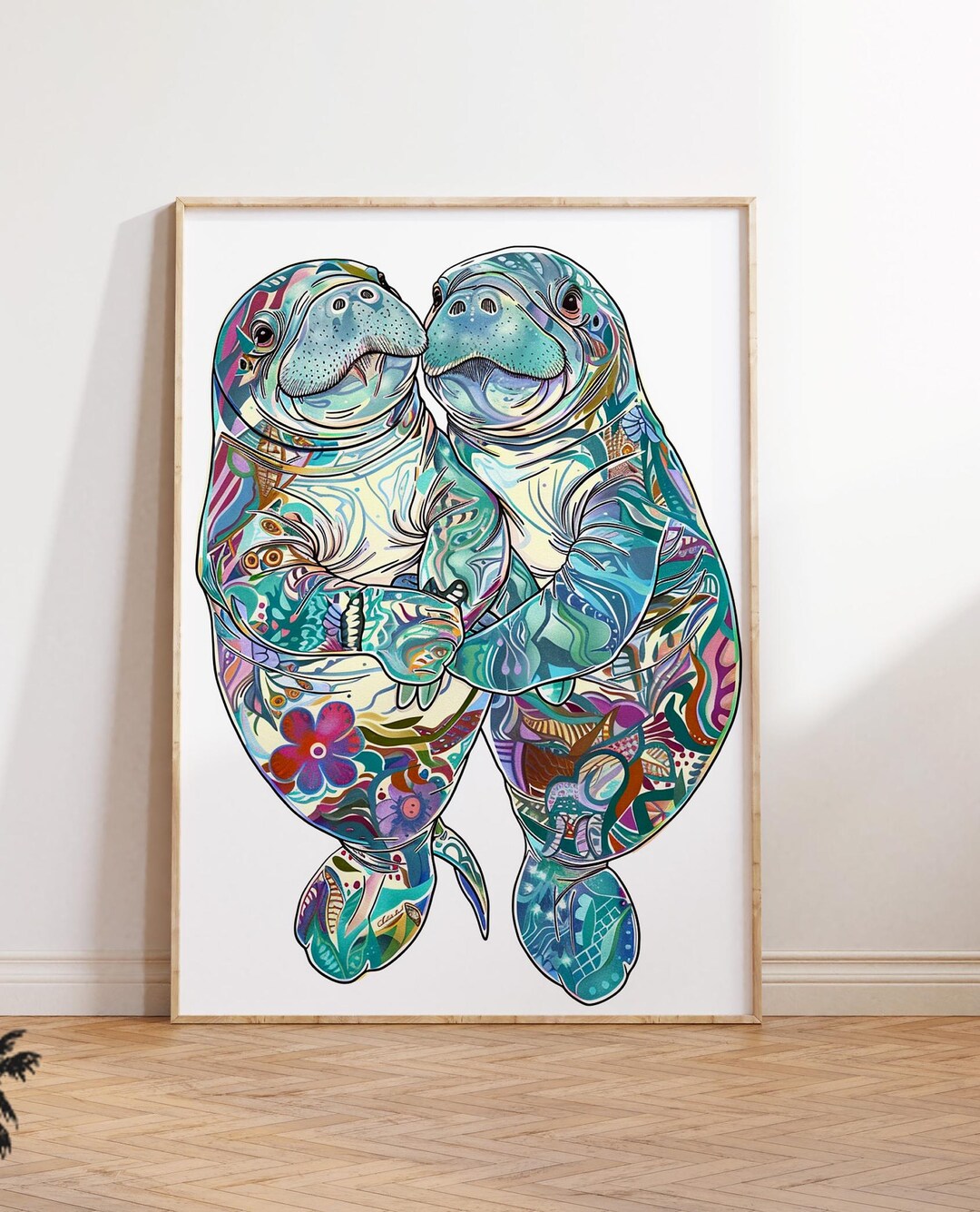 Happy Manatees | Comical Florida Manatees -|colorful Sketch Art | Gift ...