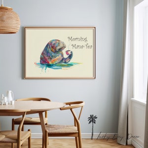 Morning Manatea Humorous Sea Cow manatee Kitchen Print Sea Life Lovers ...