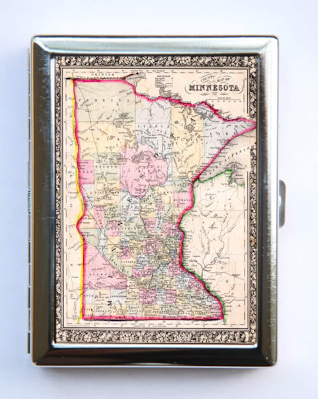 Minnesota Map Cigarette Case Wallet Business Card Holder Id Case Atlas ...