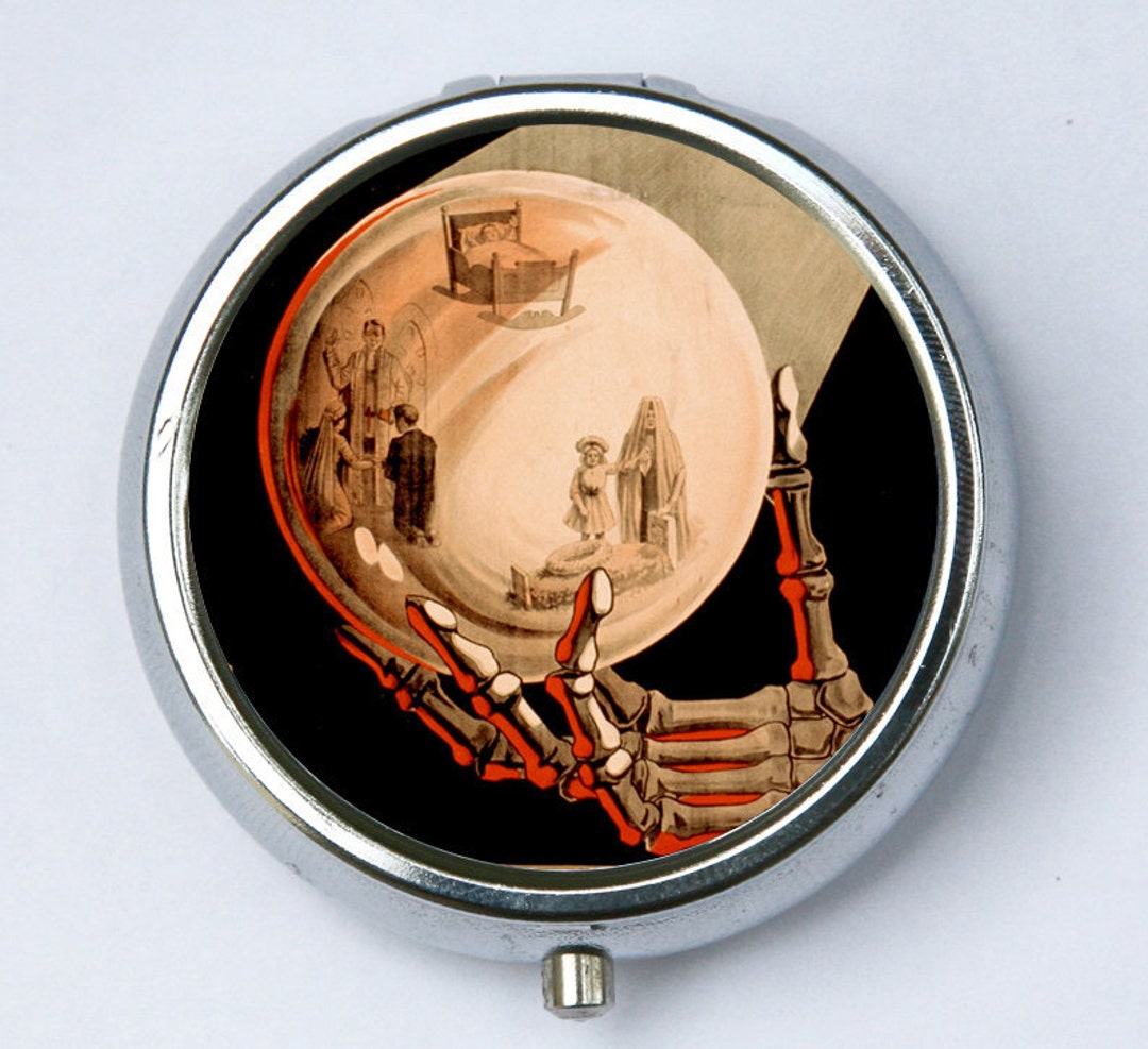 Crystal Ball Skeleton Hand PILL Case Pillbox Pill Box Holder Birth Life ...