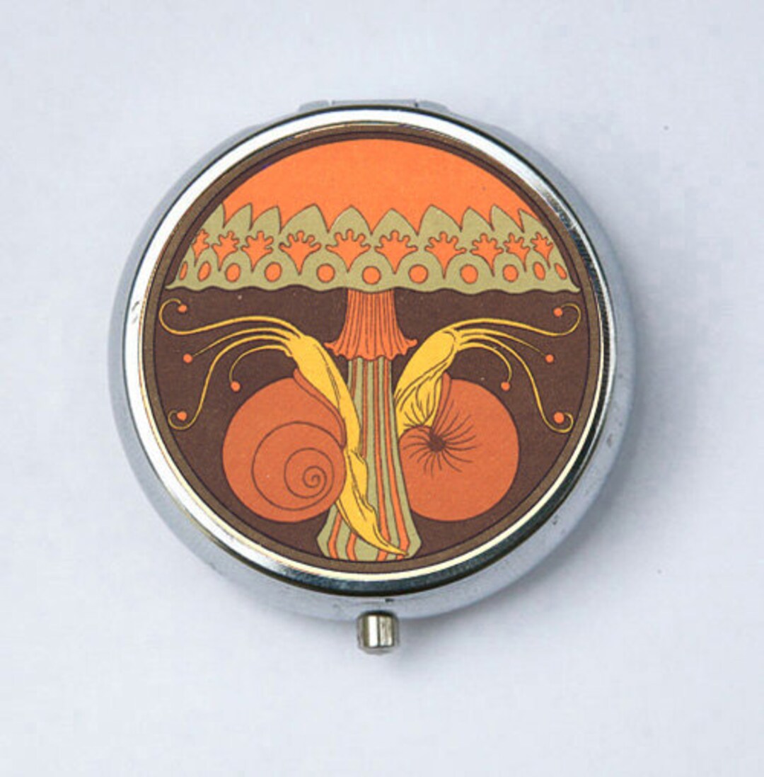 Art Nouveau Mushroom and Snails Pill Case Pillbox Pill Holder Design ...