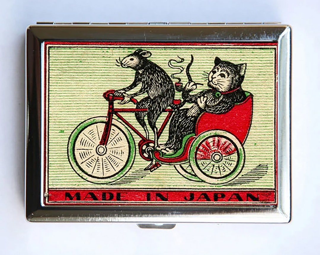 Rat Smoking Cat Safety Match Cigarette Case Wallet Business Card Holder ...