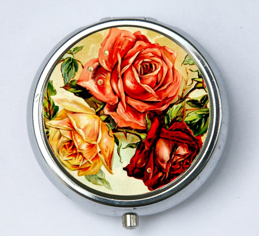 Roses Pillbox Pill Case PILL Box Holder Flowers Love Pretty Botanical ...