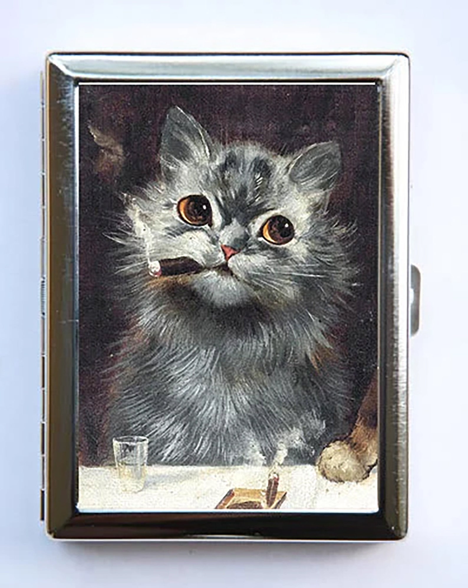 Grey Cat Smoking Cigarette Case Wallet Business Card Holder ...