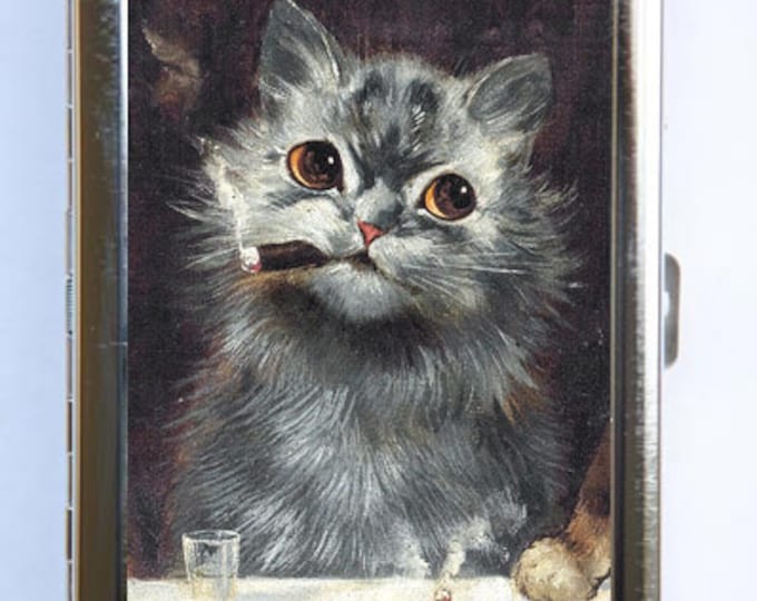 Grey Cat Smoking Cigarette Case Wallet Business Card Holder - Etsy
