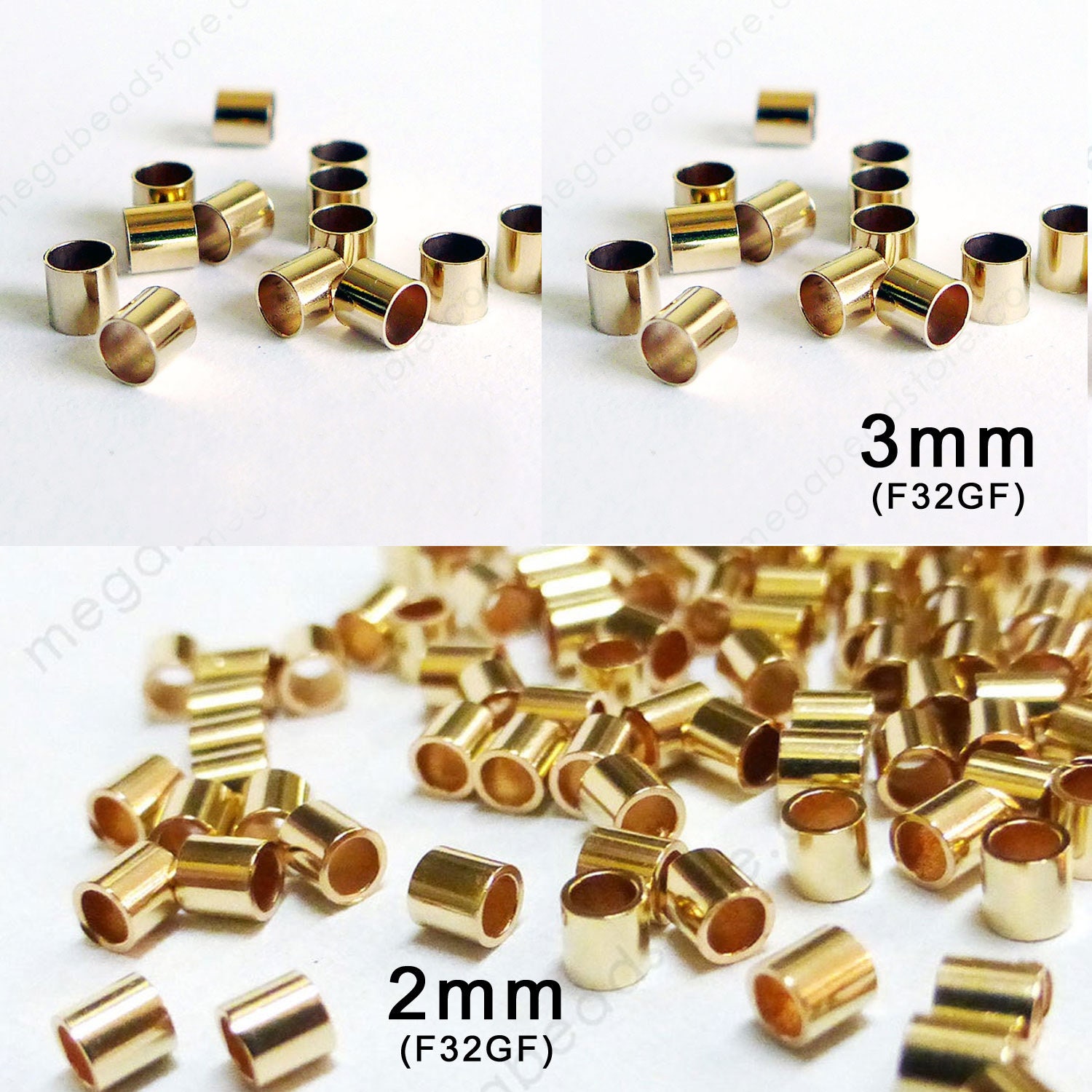 2mm 3mm 14k Gold Filled GF Crimp Bead Tube Spacer F32GF - Etsy