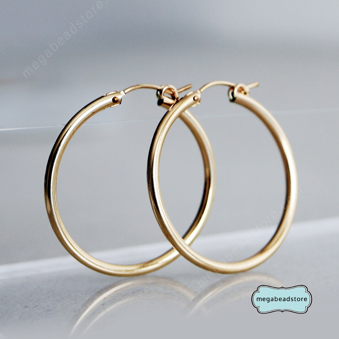 40mm, 50mm, 2mm Thick 14K Gold Filled Hoop Earrings Earwires F23GF - Etsy