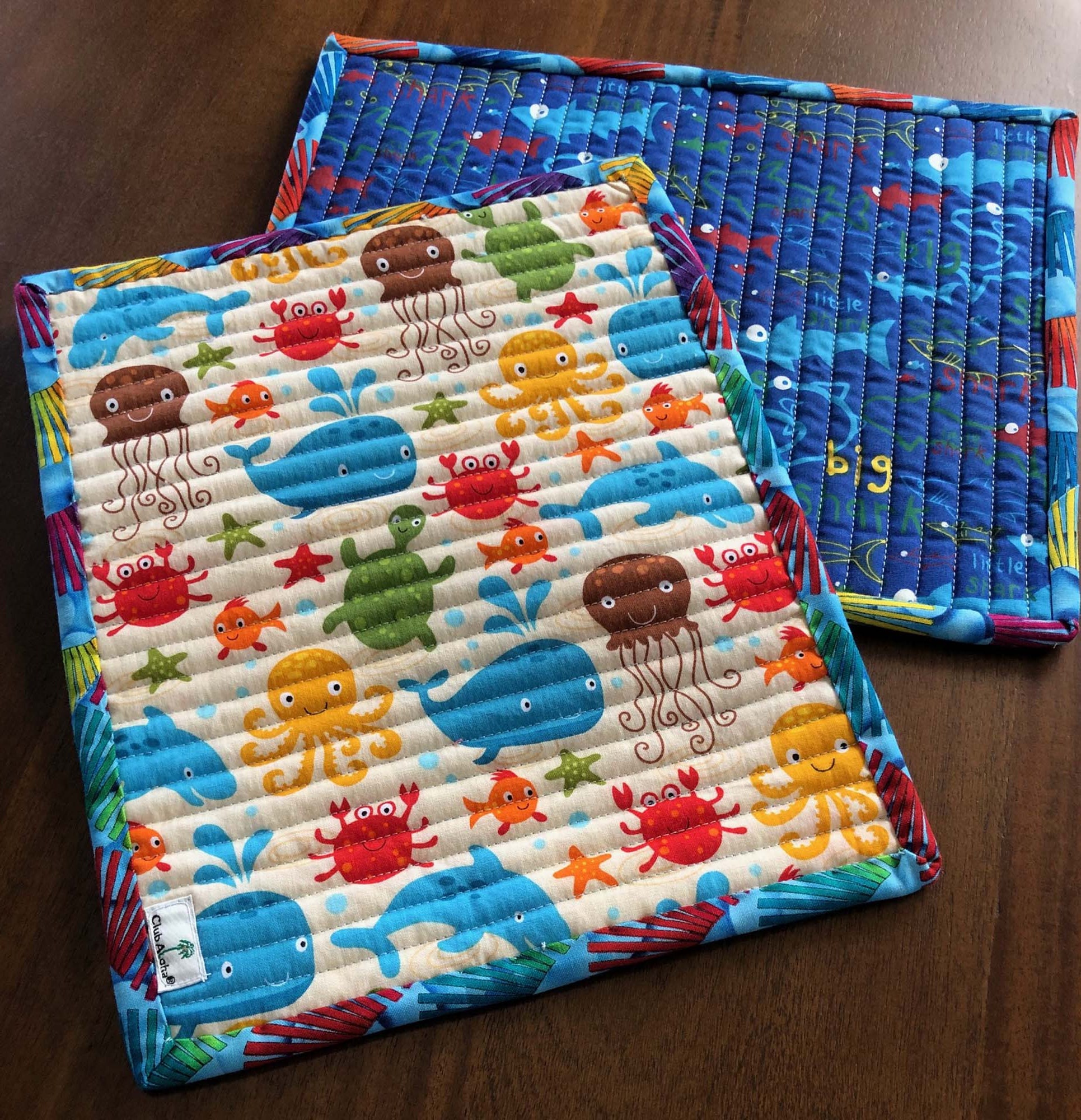 Splish Splash Sharks Snack Mats/mug Rug Set of 2 Quilted Quiltsy ...