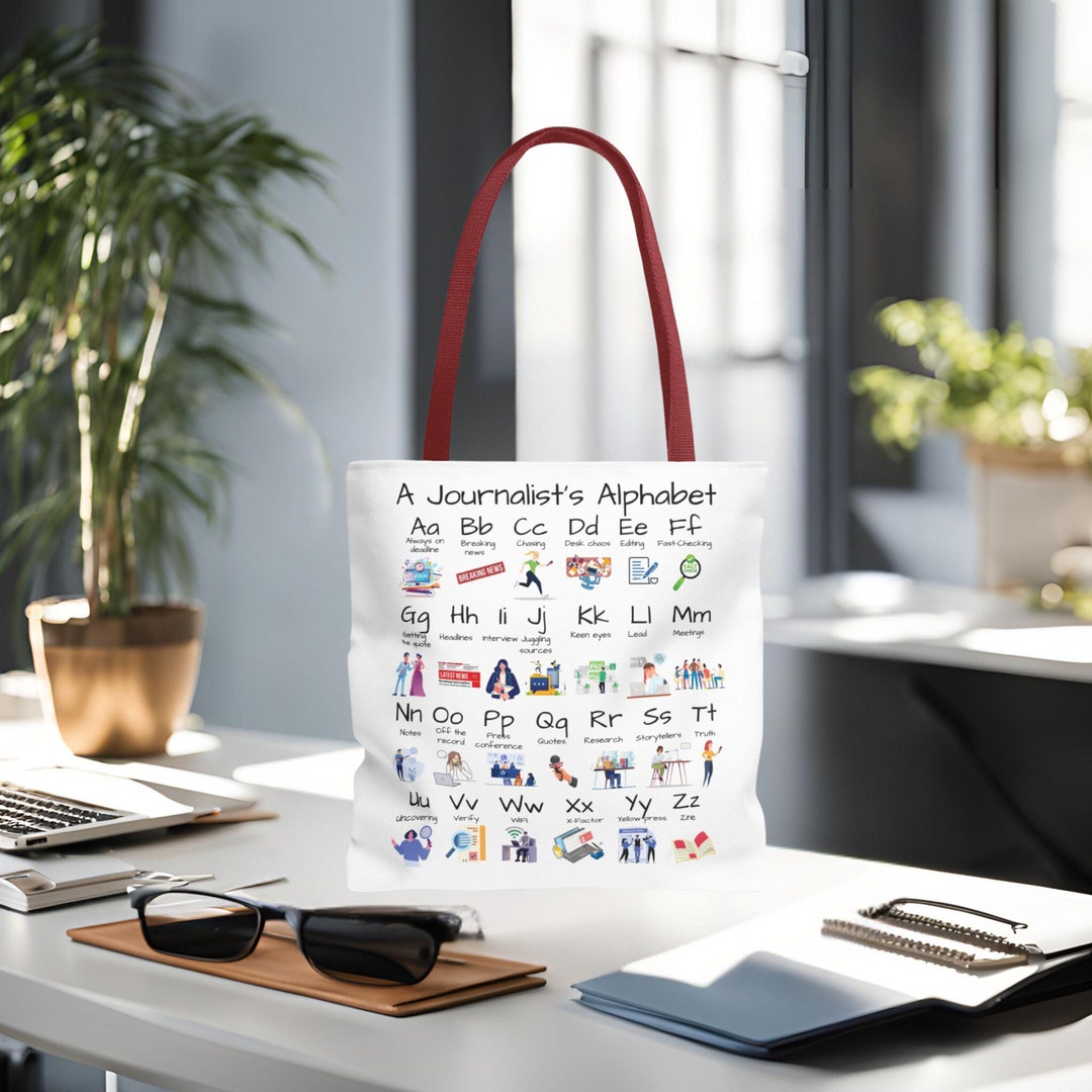 A Journalist Alphabet Tote Bag, Reporter Tote Bag, Gift for Journalist ...
