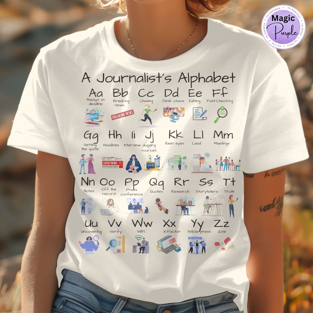 Journalist Alphabet | Funny Reporter T-shirt | Jersey Short Sleeve Tee ...