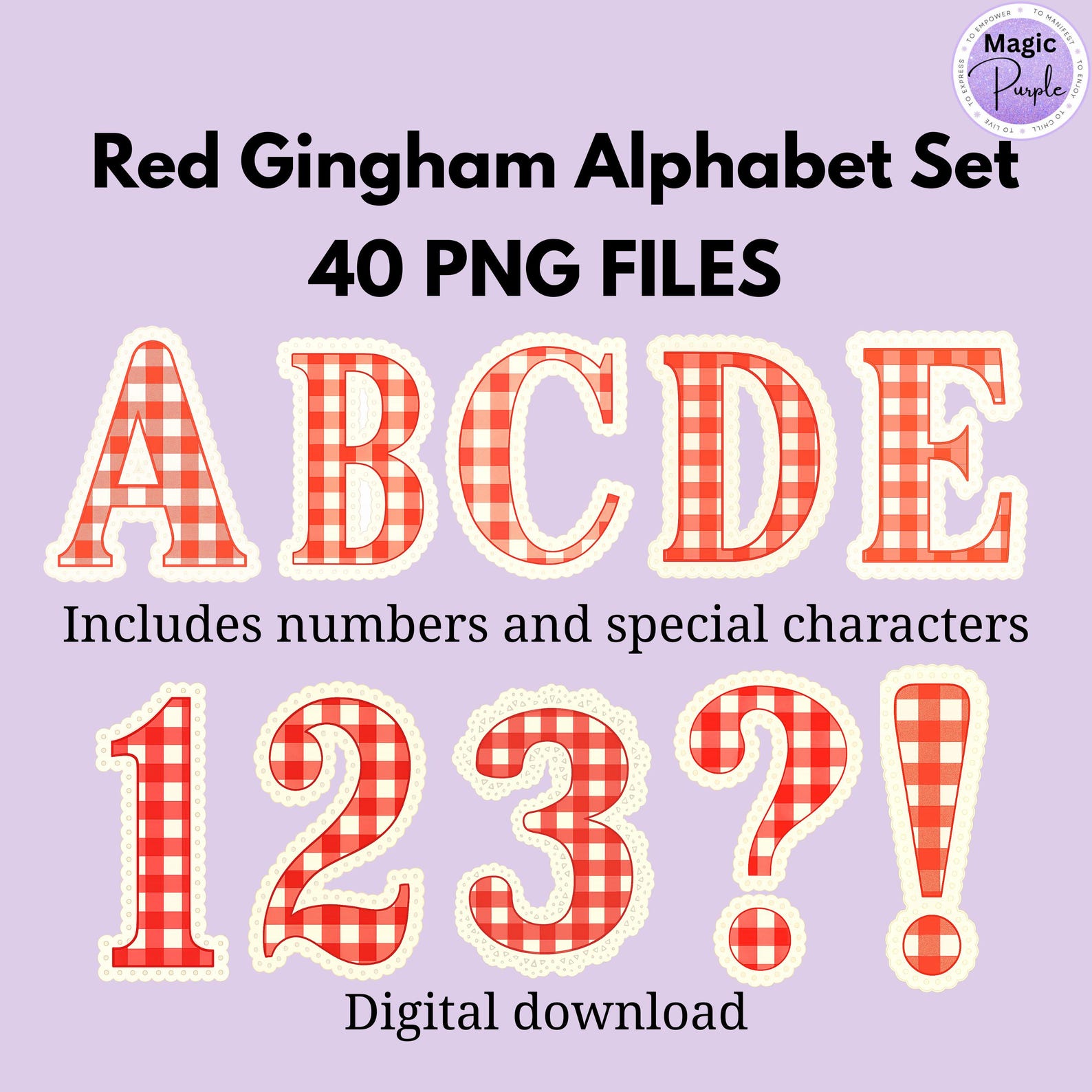 Red Gingham Alphabet PNG: Lace Border, Bilingual Font (digital Download ...
