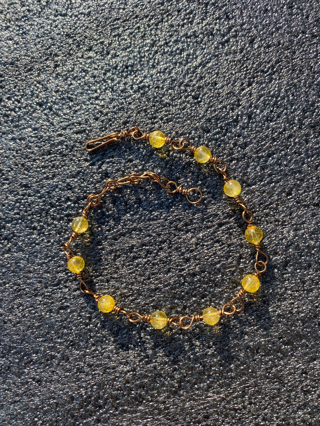 Copper Wire Citrine 6mm Beaded Anklet - Etsy