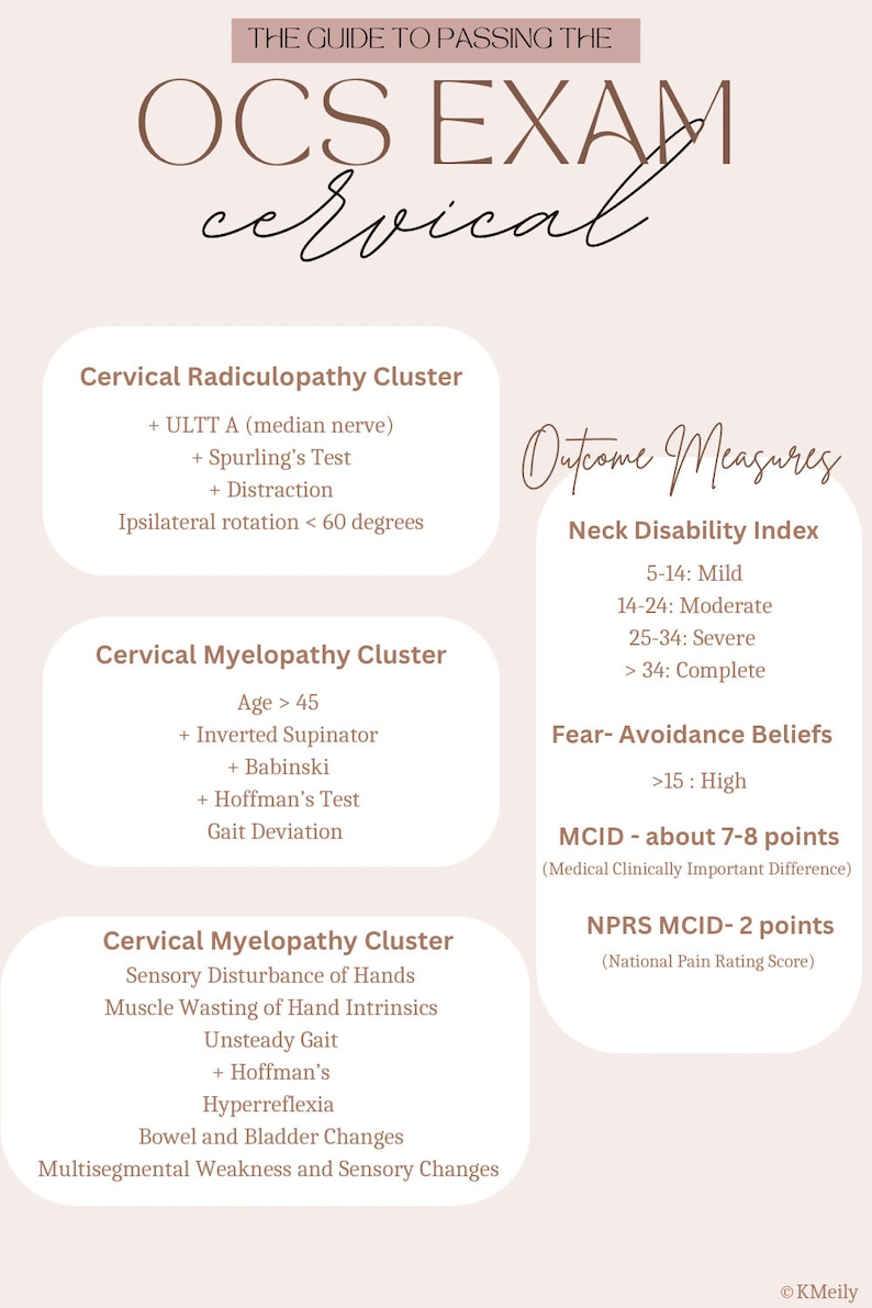 Cervical Study Guide, Cervical Cheat Sheet, OCS Study Guide, Orthopedic ...