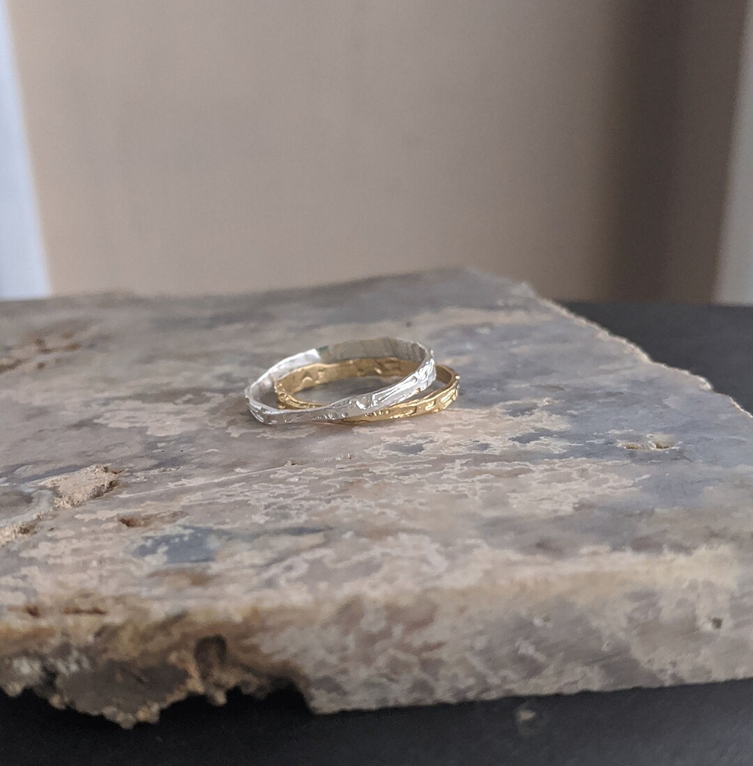 Flatten the Earth Etched Stackable Ring Gold or Sterling Silver Mix and ...
