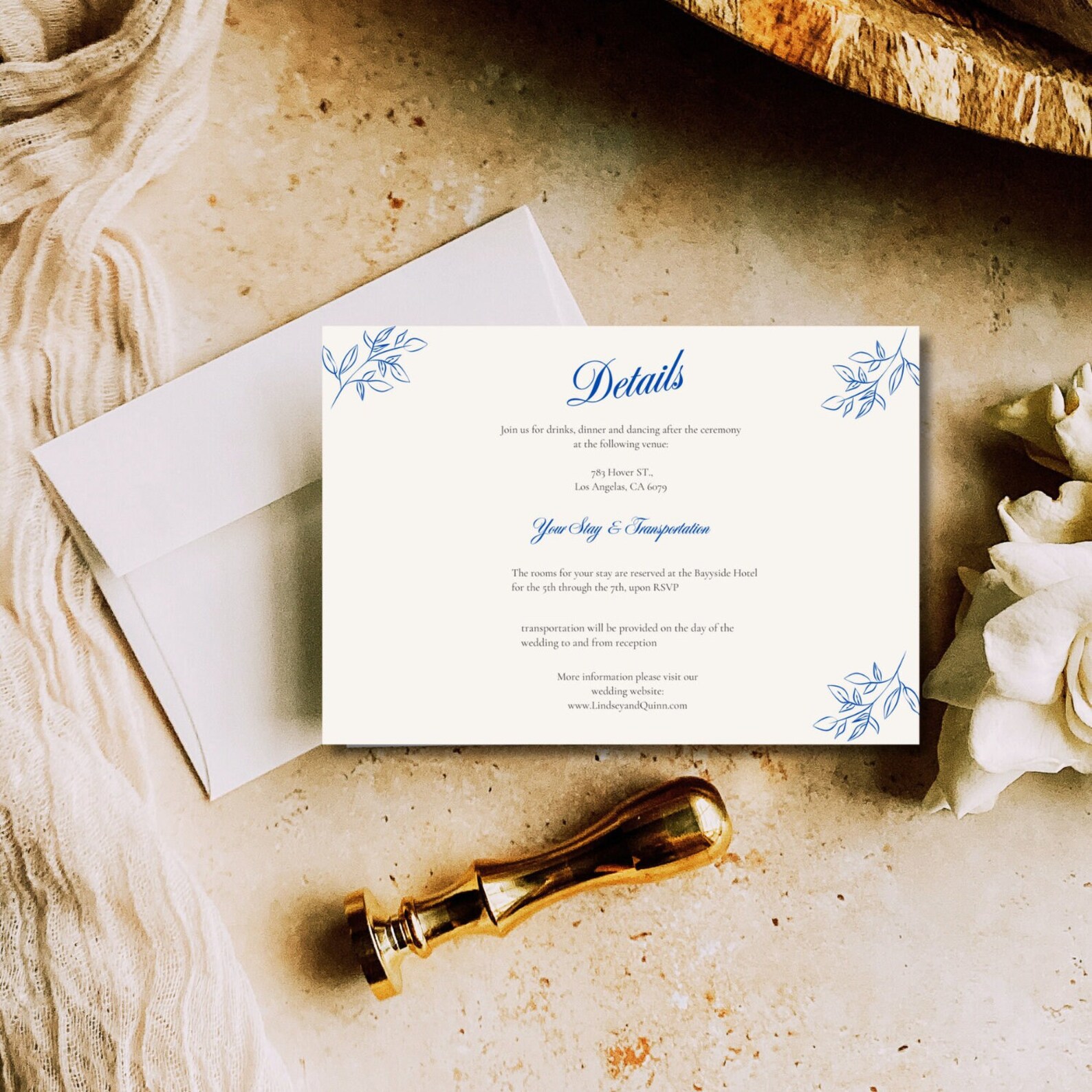 Minimalist Cream Colored Wedding Invitation Set, Blue Leaf Wedding ...