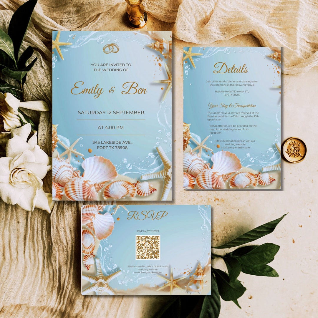 Beach Wedding Invitation, Beach Themed Wedding Invitation, Ocean ...