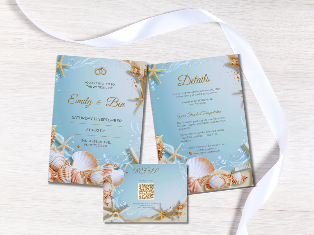 Beach Wedding Invitation, Beach Themed Wedding Invitation, Ocean ...