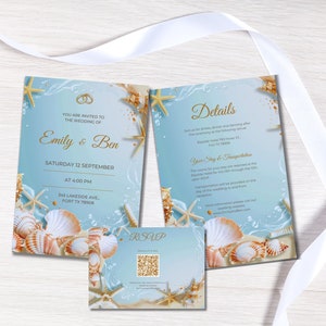 Beach Wedding Invitation, Beach Themed Wedding Invitation, Ocean ...