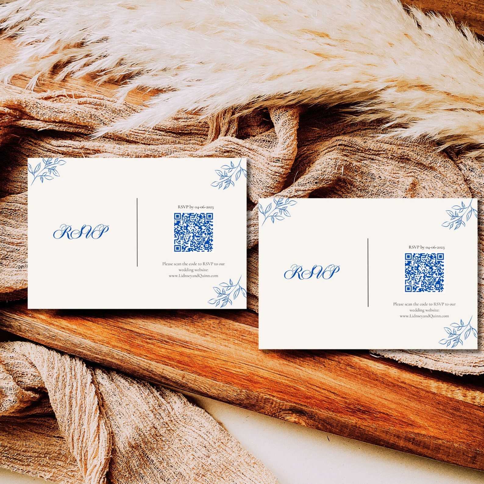 Minimalist Cream Colored Wedding Invitation Set, Blue Leaf Wedding ...