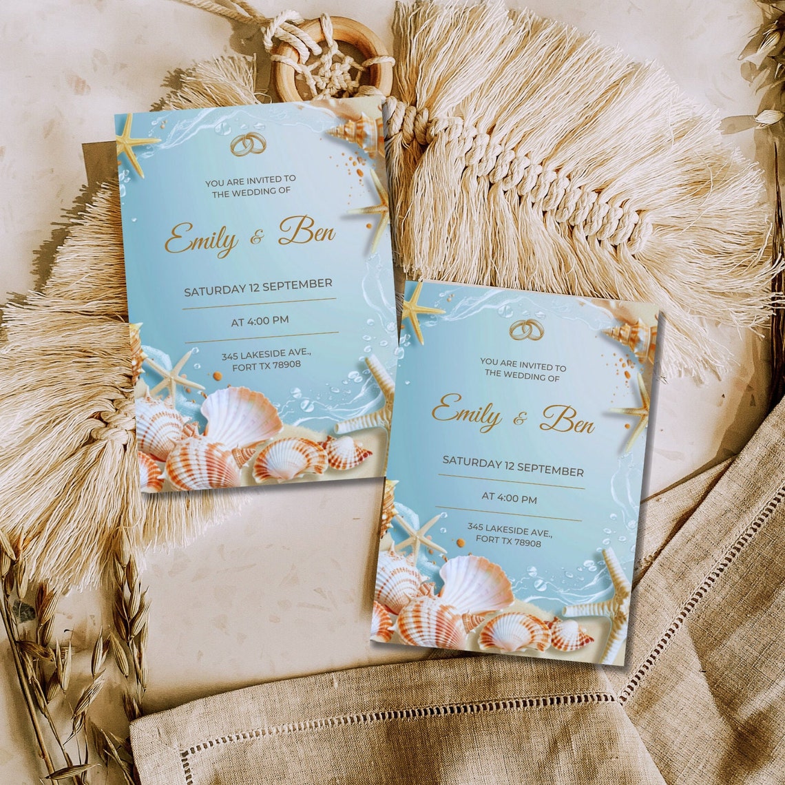 Beach Wedding Invitation, Beach Themed Wedding Invitation, Ocean ...