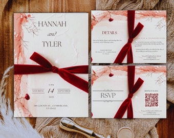 Elegant Wedding Invitation, Ribbon Wedding Invitation, Green Wedding ...