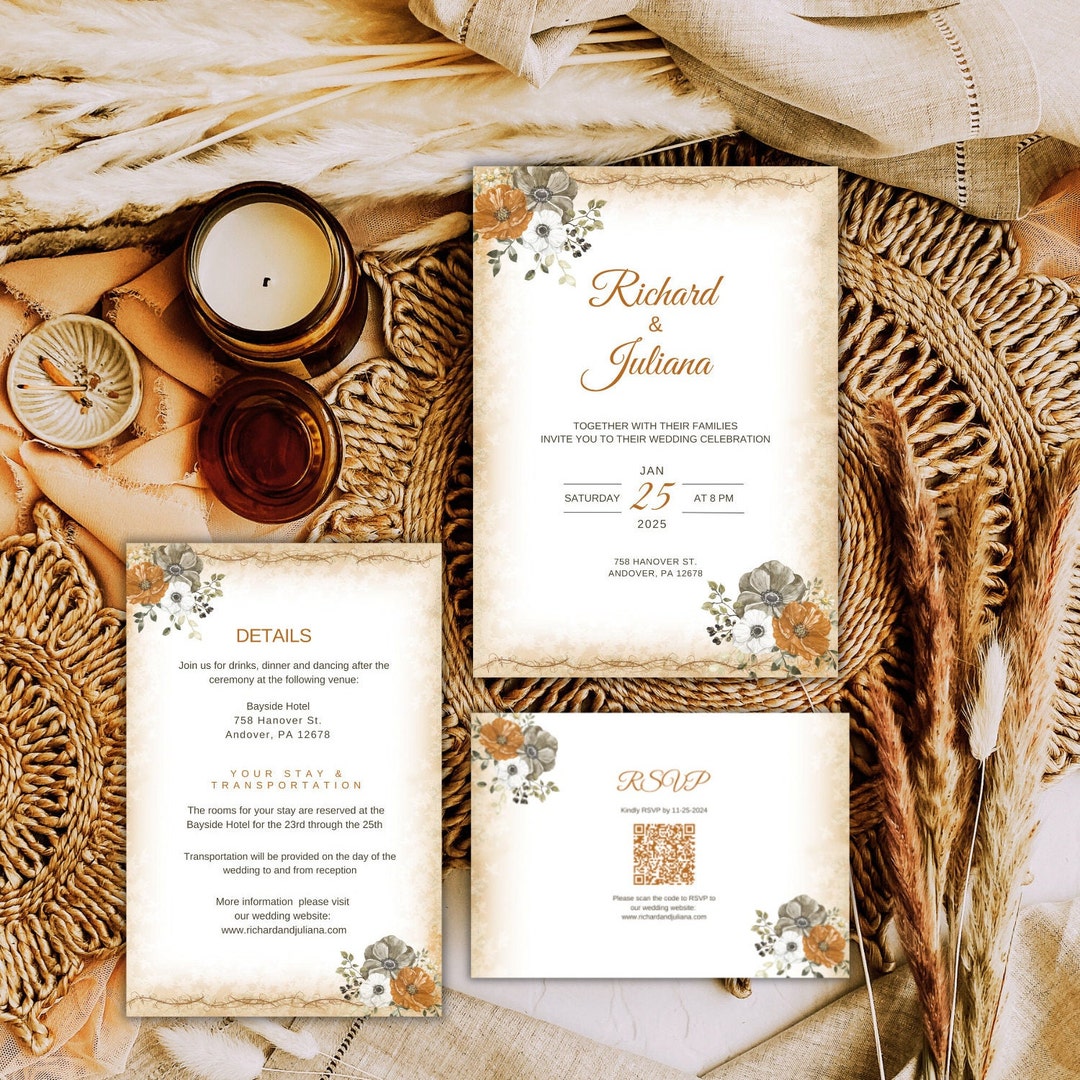 Rustic Wedding Invitation, Fall Wedding Invitations, Brown Wedding ...