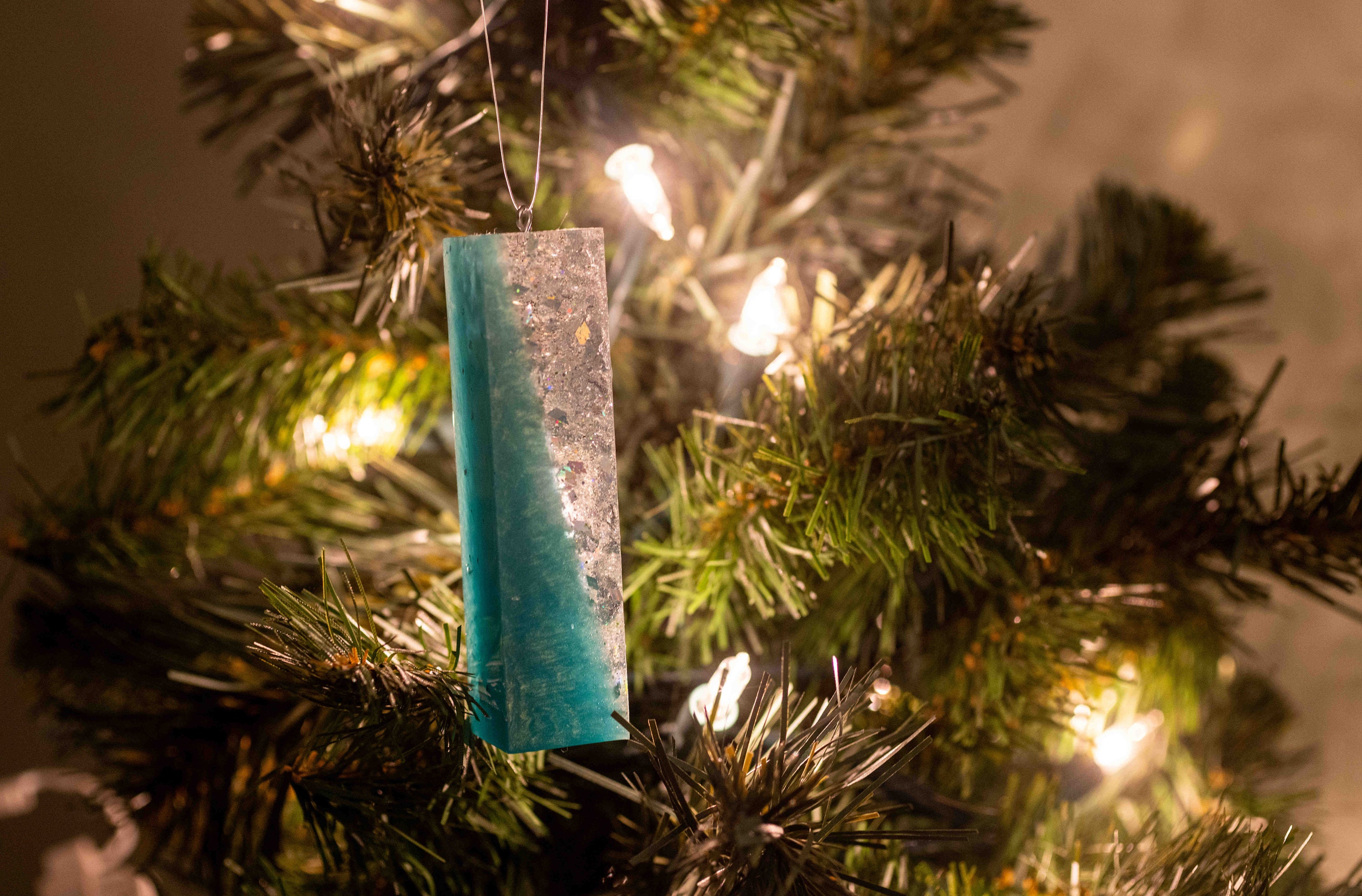 Unique Handmade With Liquid Teal and Silver Shimmer Glitter Ornament - Etsy