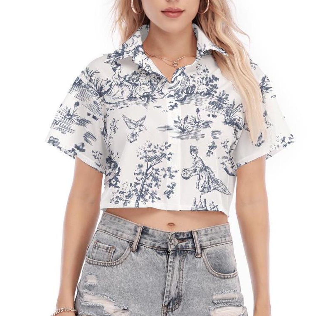 Toile Crop Top, Blue Toil De Jouy, French Toiles, Toile Clothes, French ...