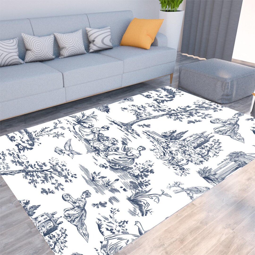 French Toile Rug, Toile De Jouy, Blue Toile Home Decor, Luxurious ...