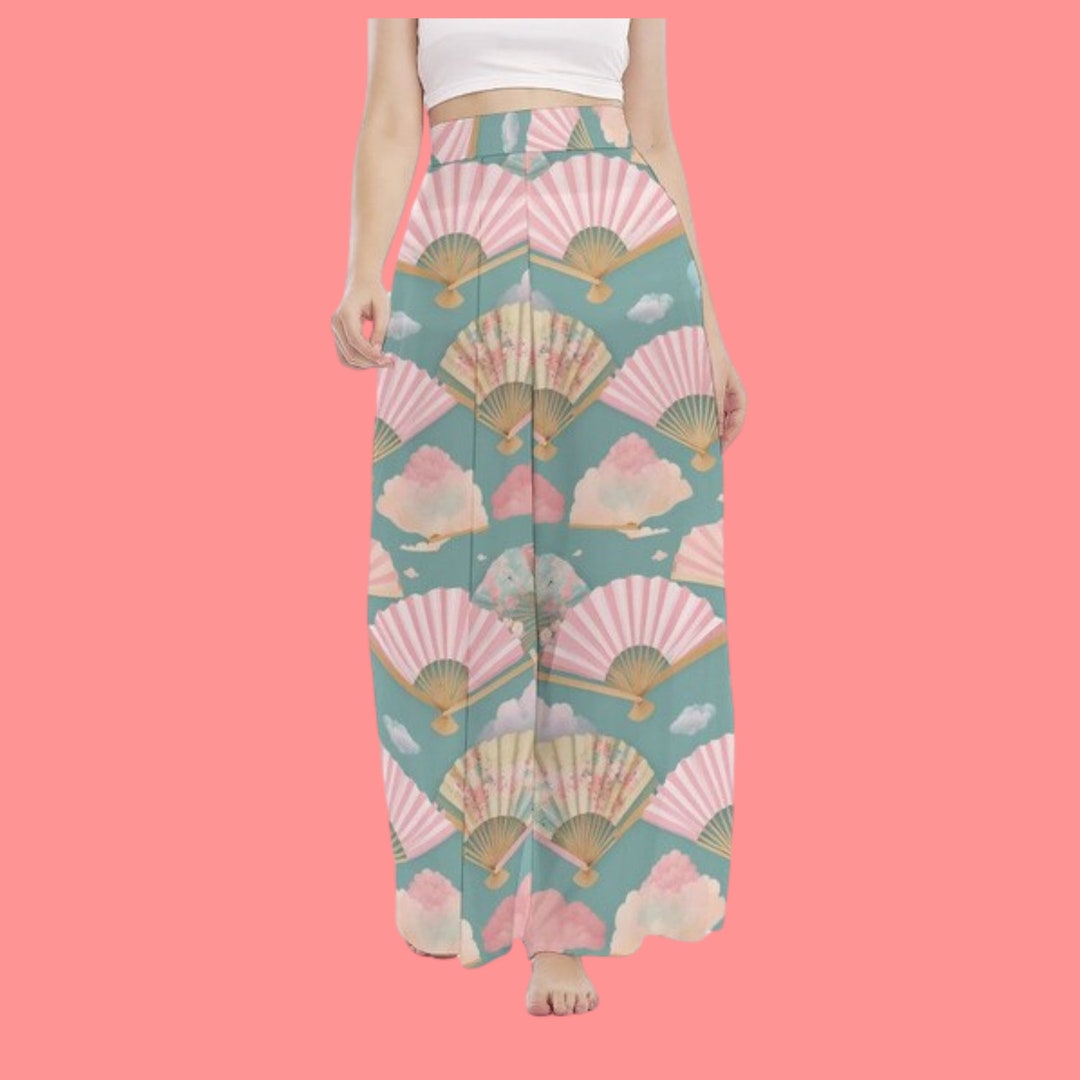 Fan Beach Pants, Wide Leg High Waist Pants, Unique Pants - Etsy