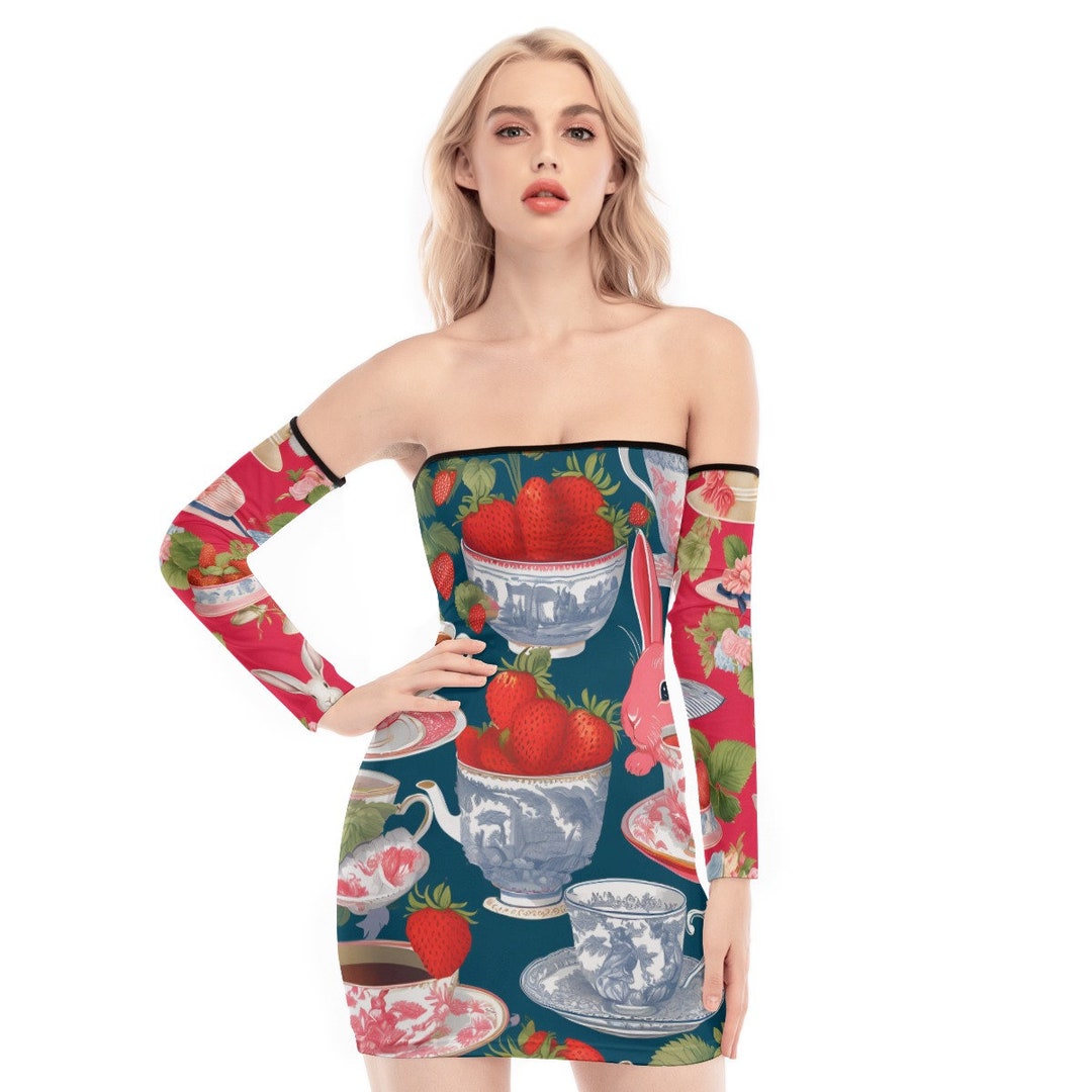 Weirdcore French Toile Bunny Tea Party Alice in Wonderland Off-shoulder ...