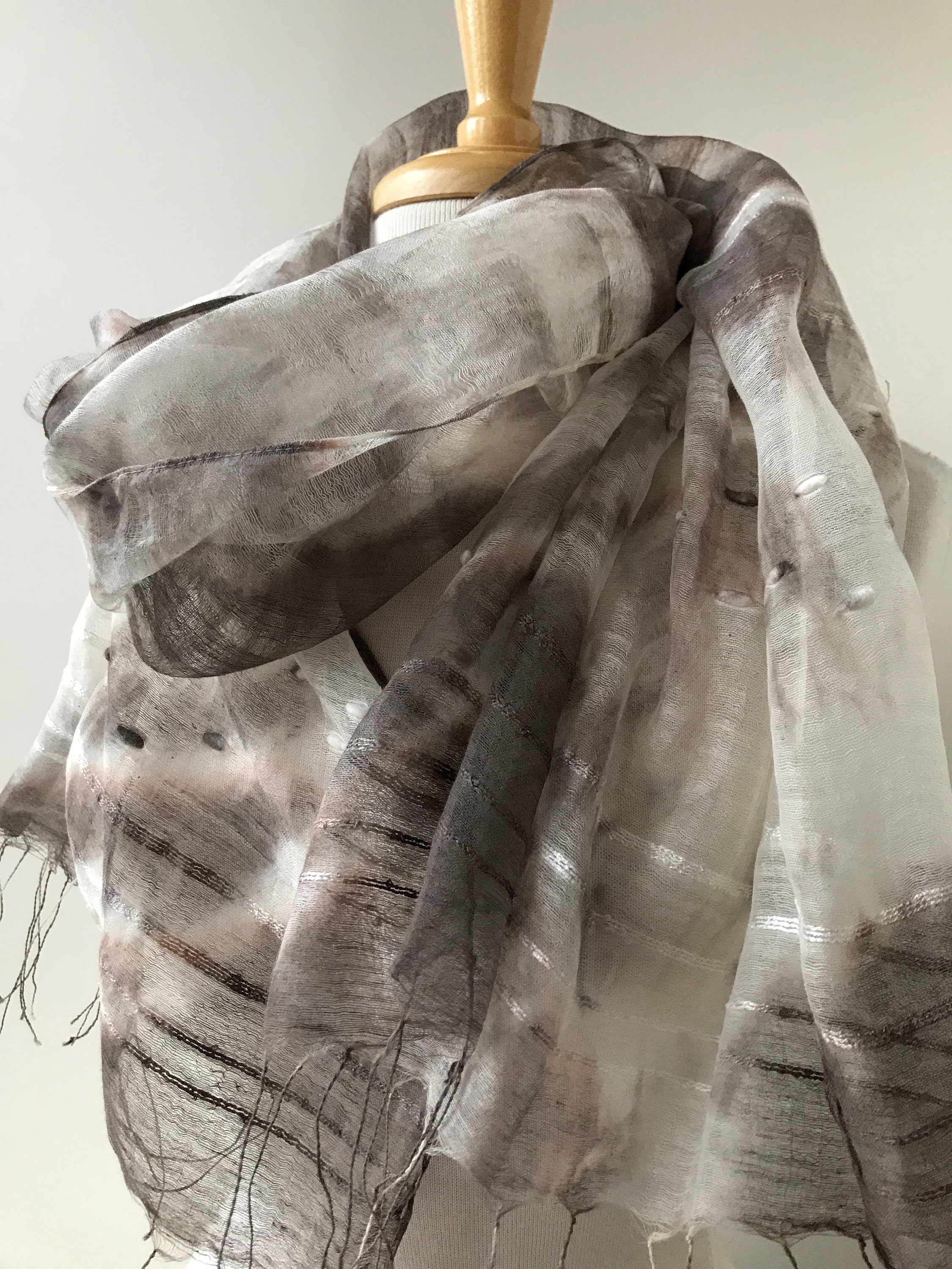 Naturally Dyed Shibori Scarf With Fringe Silk and Cotton - Etsy